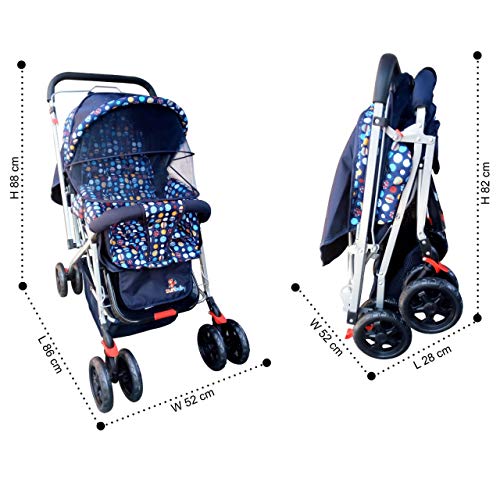 Sunbaby Stroller/Pram for New Born, Extra Wide/Thick Cushion seat, Rev